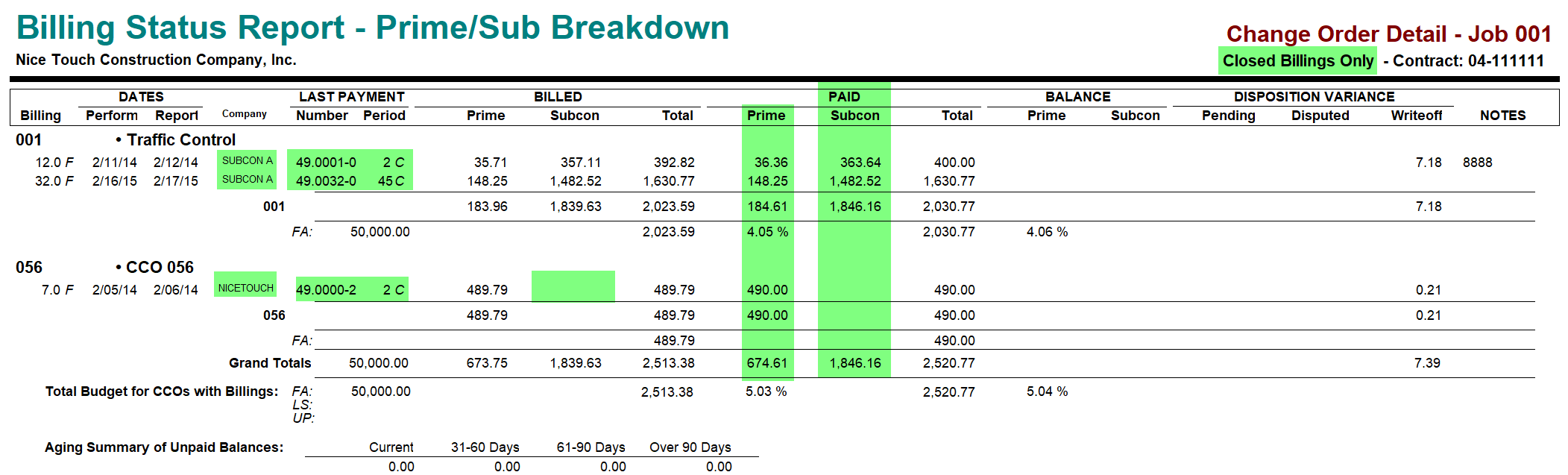 Billing Status Report